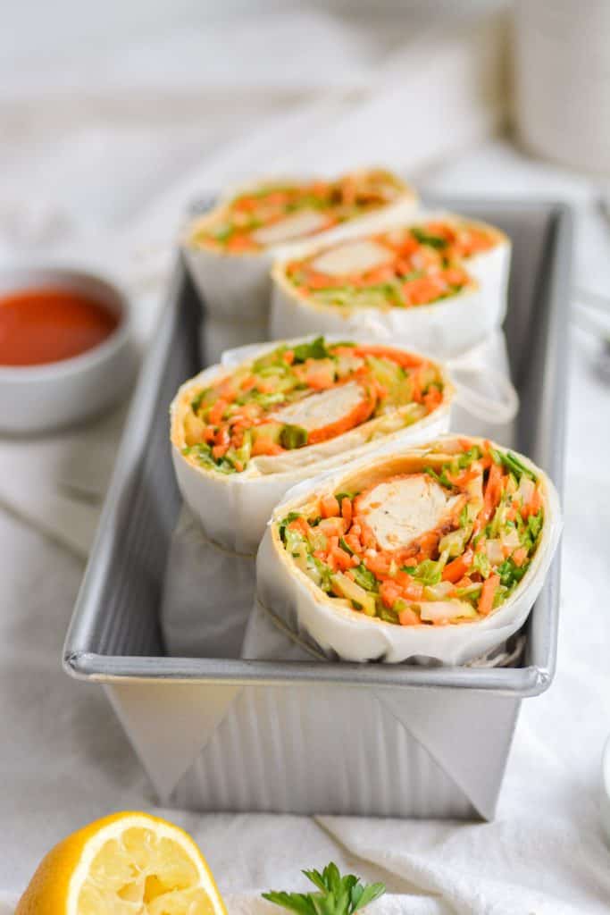 Vegan Buffalo Chicken Wrap with Herbed Tahini Ranch - Earthly Provisions