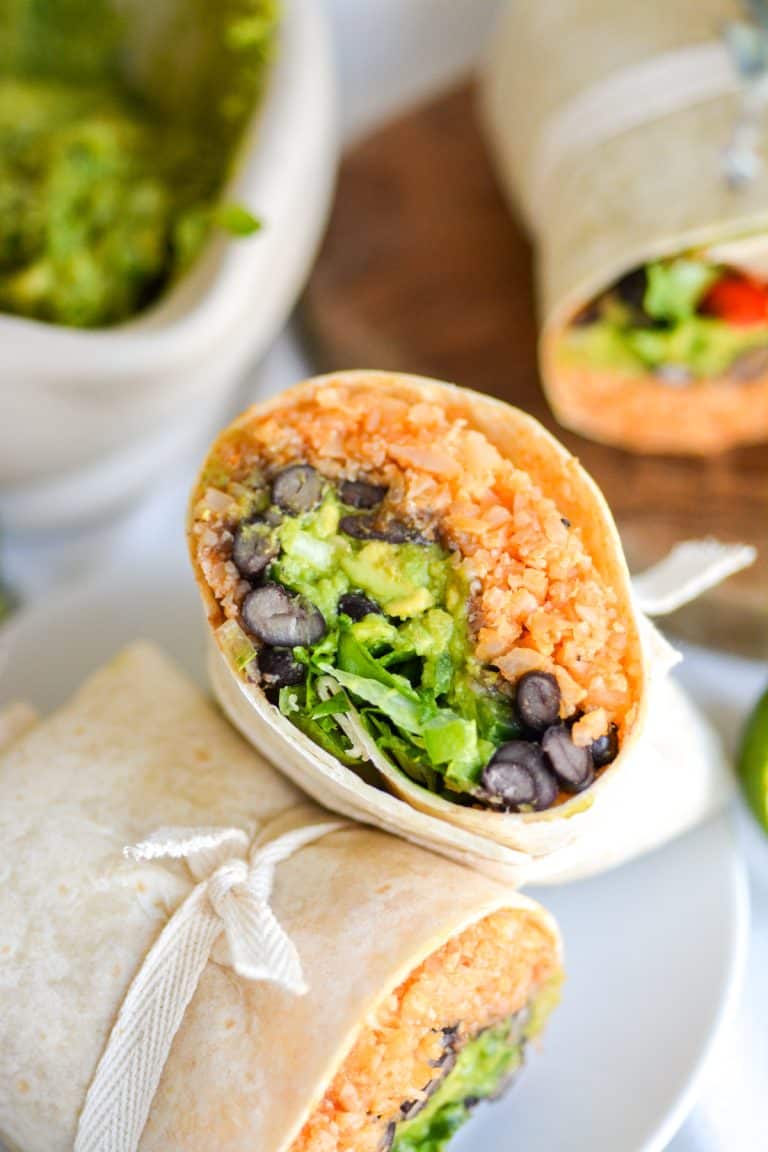 Black Bean Burritos with Buffalo Cauliflower Rice