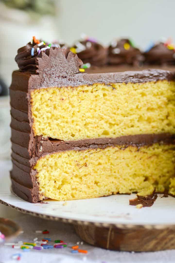 Vegan Birthday Cake (yellow cake with chocolate frosting!) - Earthly ...